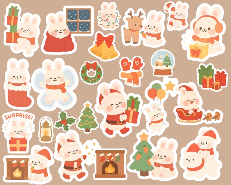 Bunny Christmas Digital Stickers Cute Xmas Goodnotes Stickers Digital ...