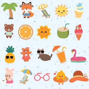 Cute Summer Digital Stickers Kawaii Beach Vacation Pngs Printable ...