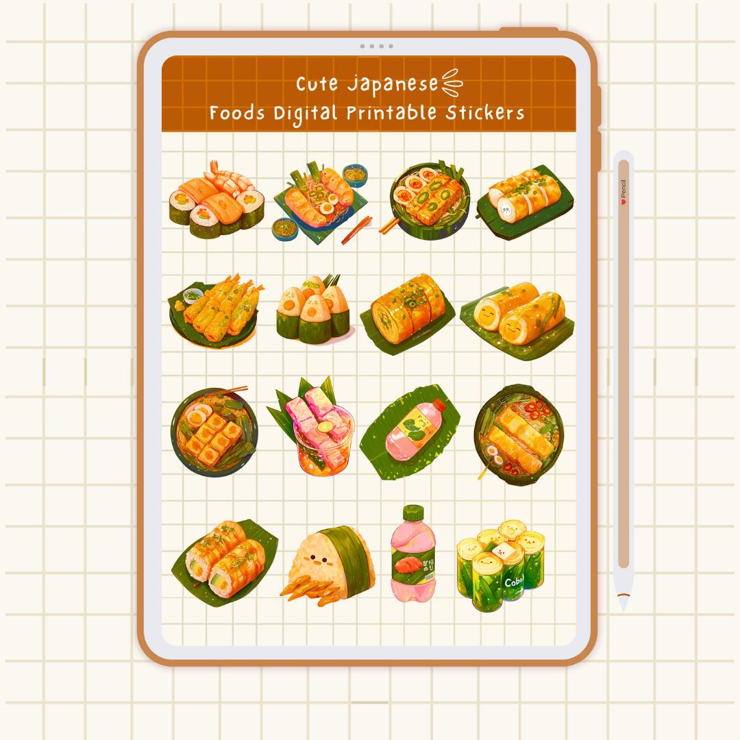 Kawaii Japanese Foods Digital Stickers, Printable PNG Stickers, Sushi ...