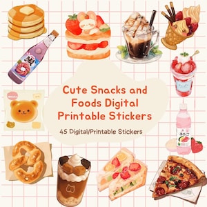 Cute Snacks Foods Digital Stickers, Printable PNG Files, Yummy Desserts ...