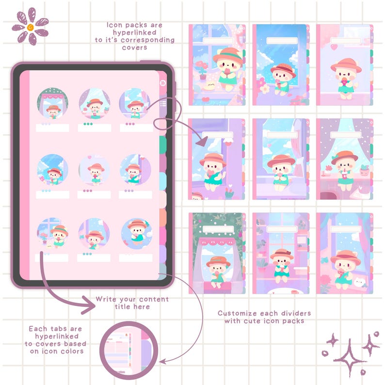 Cute Digital Notebook Kawaii Planner With Hyperlinked Dividers & Free ...