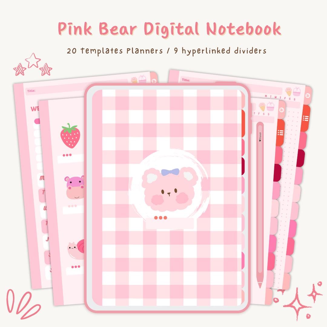 Cute Pink Digital Notebook | Kawaii | Goodnotes | Notability ...