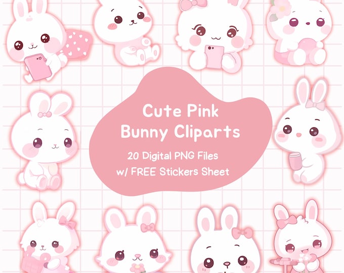 Premium Vector Clipart - Kawaii Bunny - Cute Bunny Clipart Set - High ...