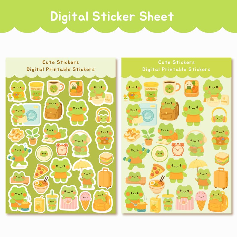 Kawaii Frog Digital Stickers | Cute Frog PNG Clipart Pack | Printable ...
