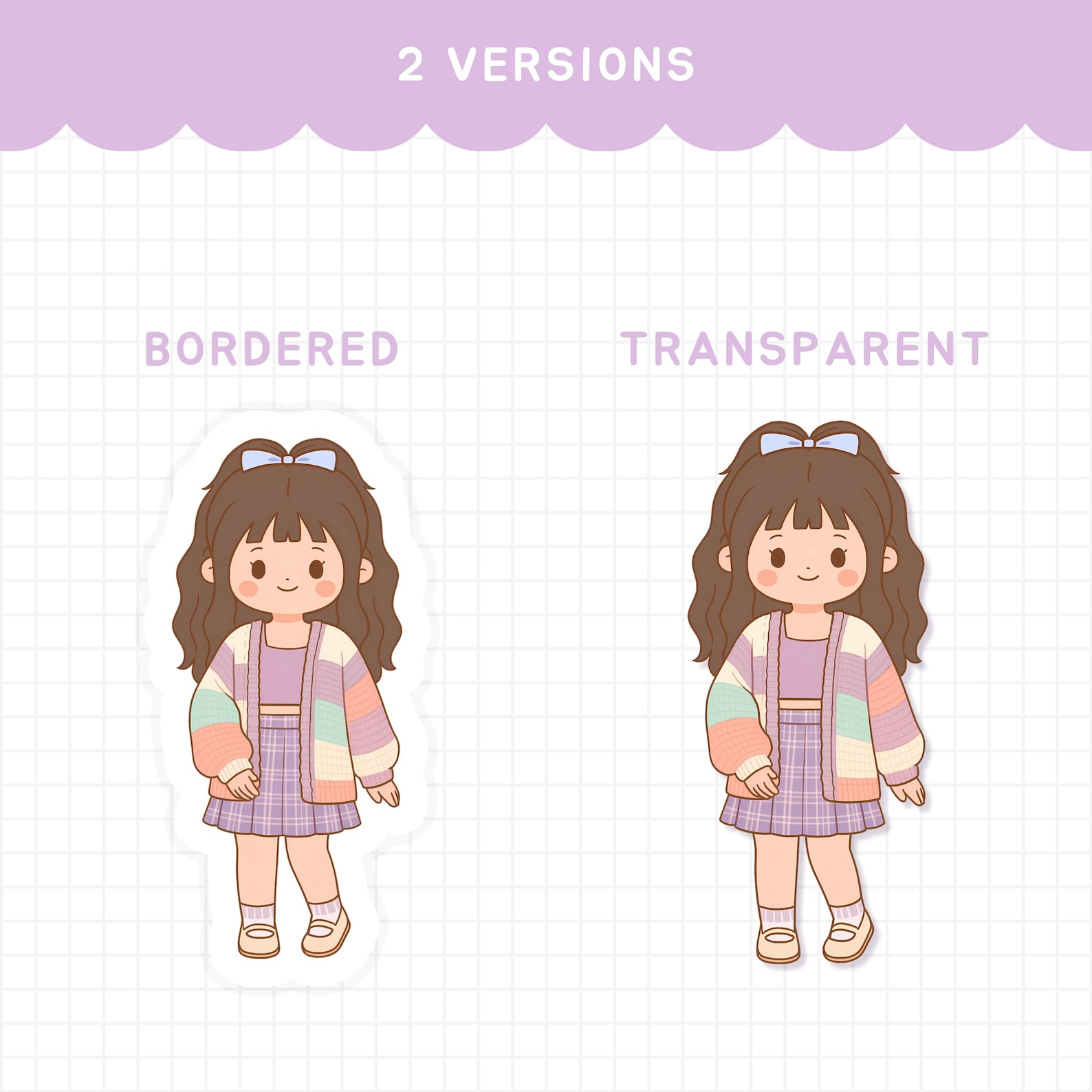 Cute Purple Girl Digital Printable Stickers PNG Files for Goodnotes ...