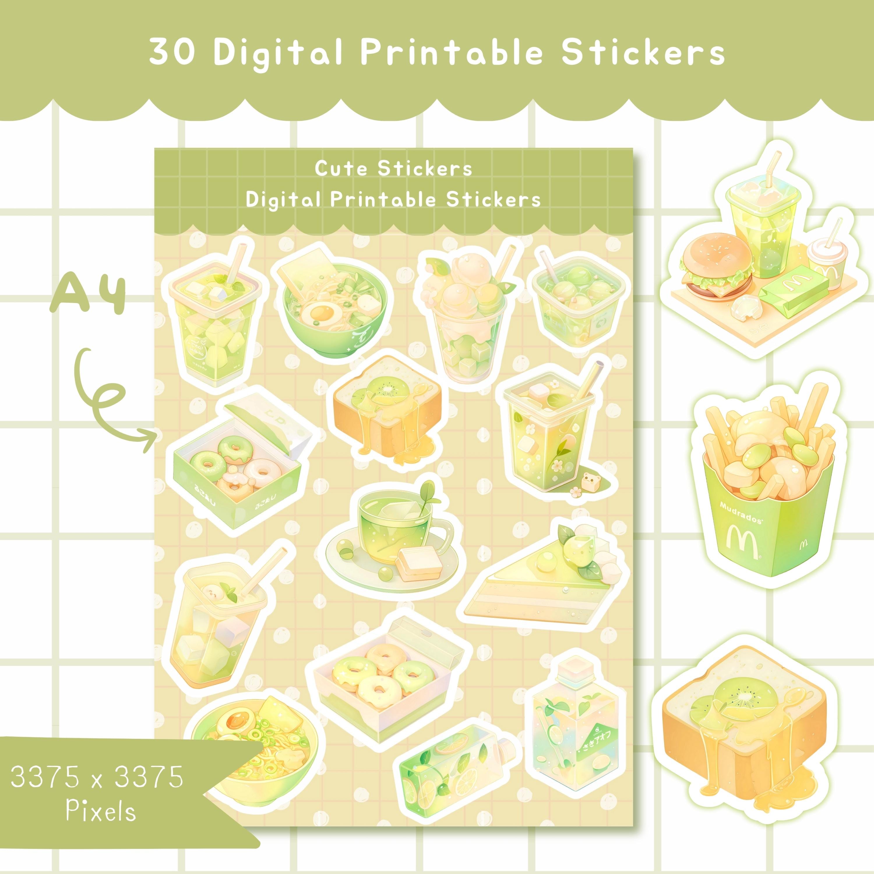 Printable Stickers Sheet, Kawaii Stickers, Food Stickers, Digital ...