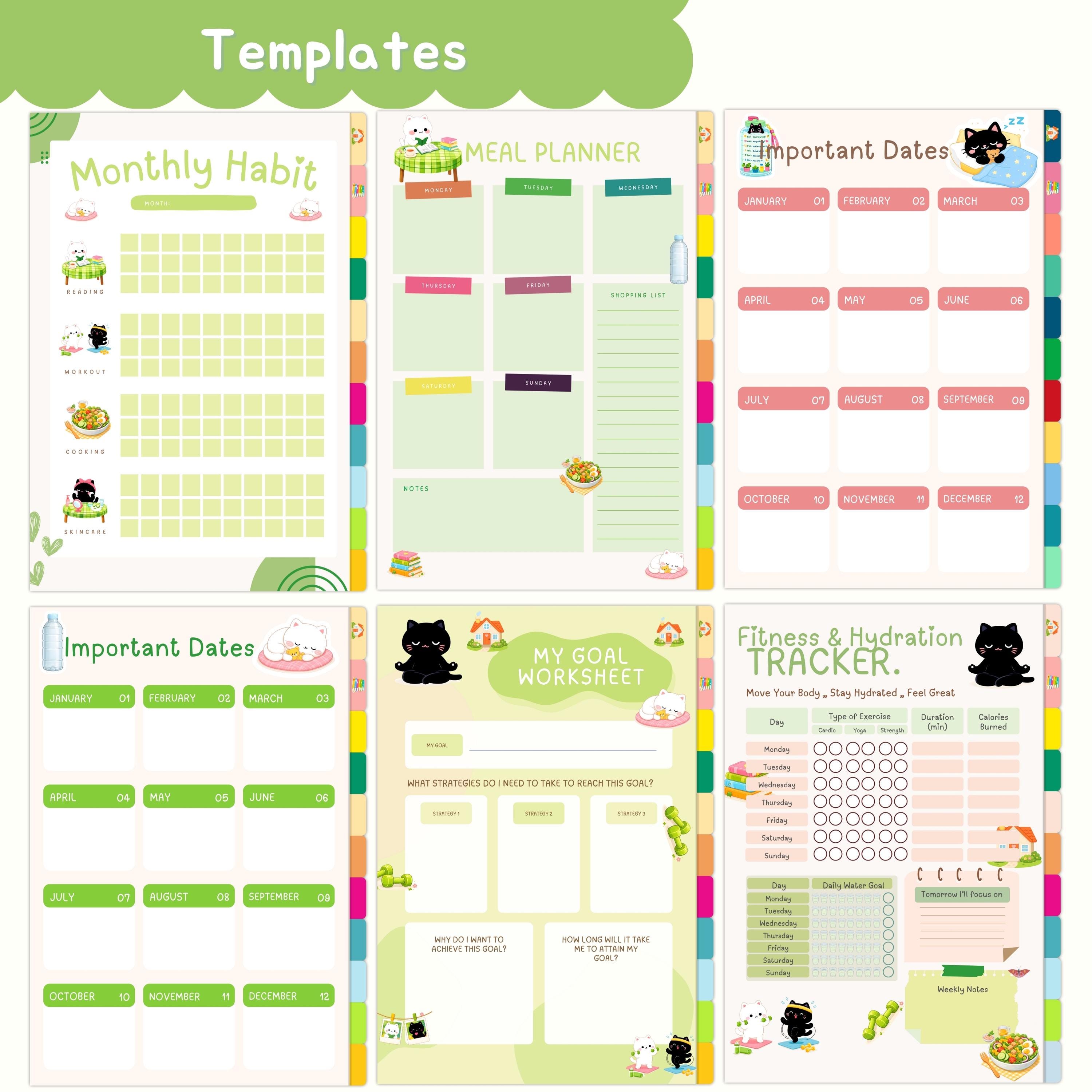 Cute Digital Planner Cats | Kawaii Hyperlinked Digital Notebook ...