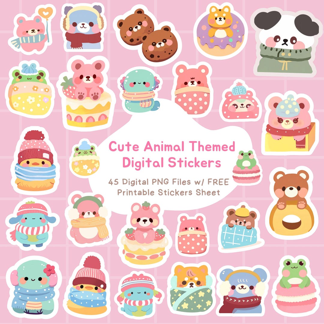 Cute Animal Goodnotes Digital Stickers Kawaii PNG Files Printable ...