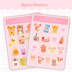 Kawaii Animal Digital Stickers for Goodnotes Planners (PNG, PDF Print ...