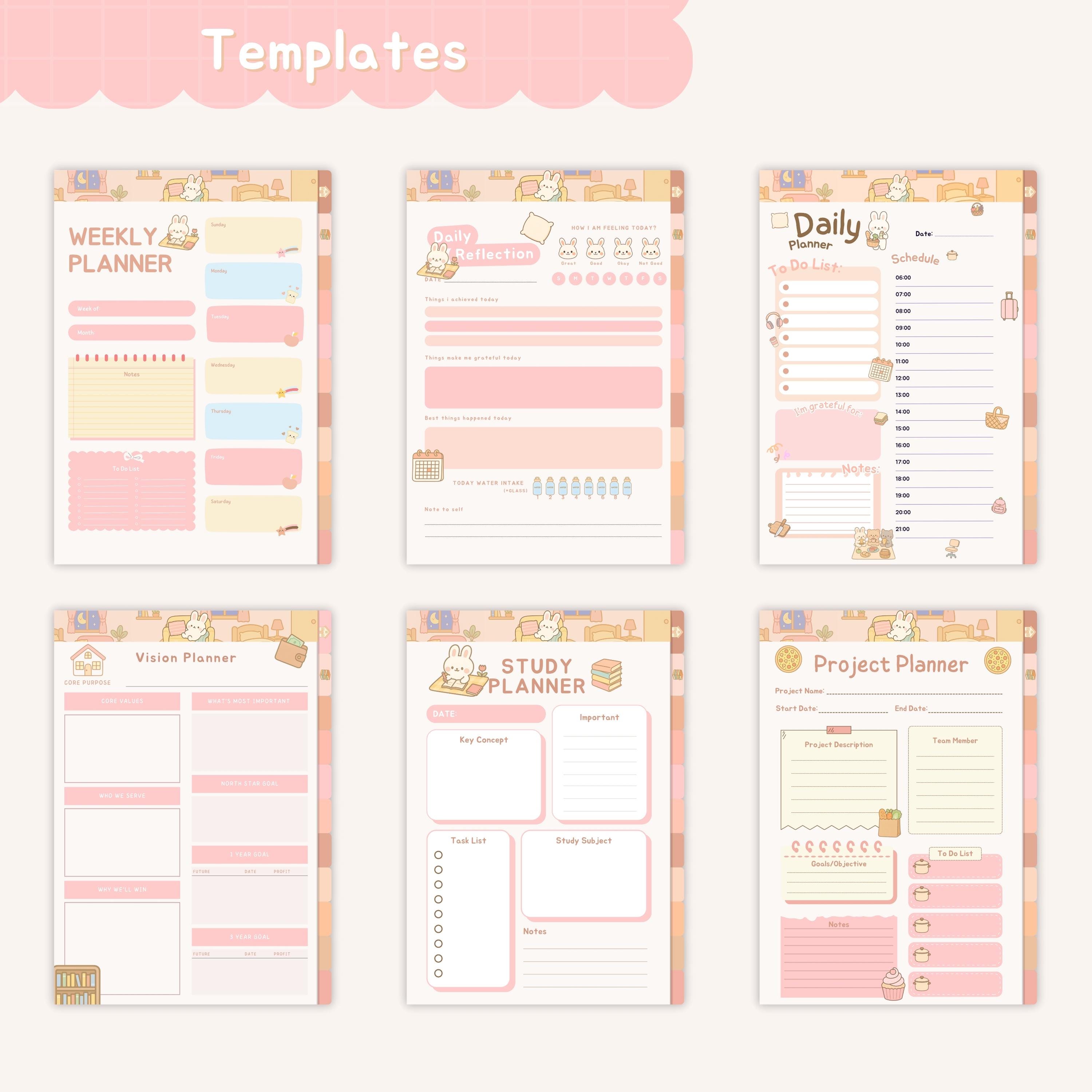 Kawaii Digital Pink Planner With Hyperlinked Dividers and Free Digital ...