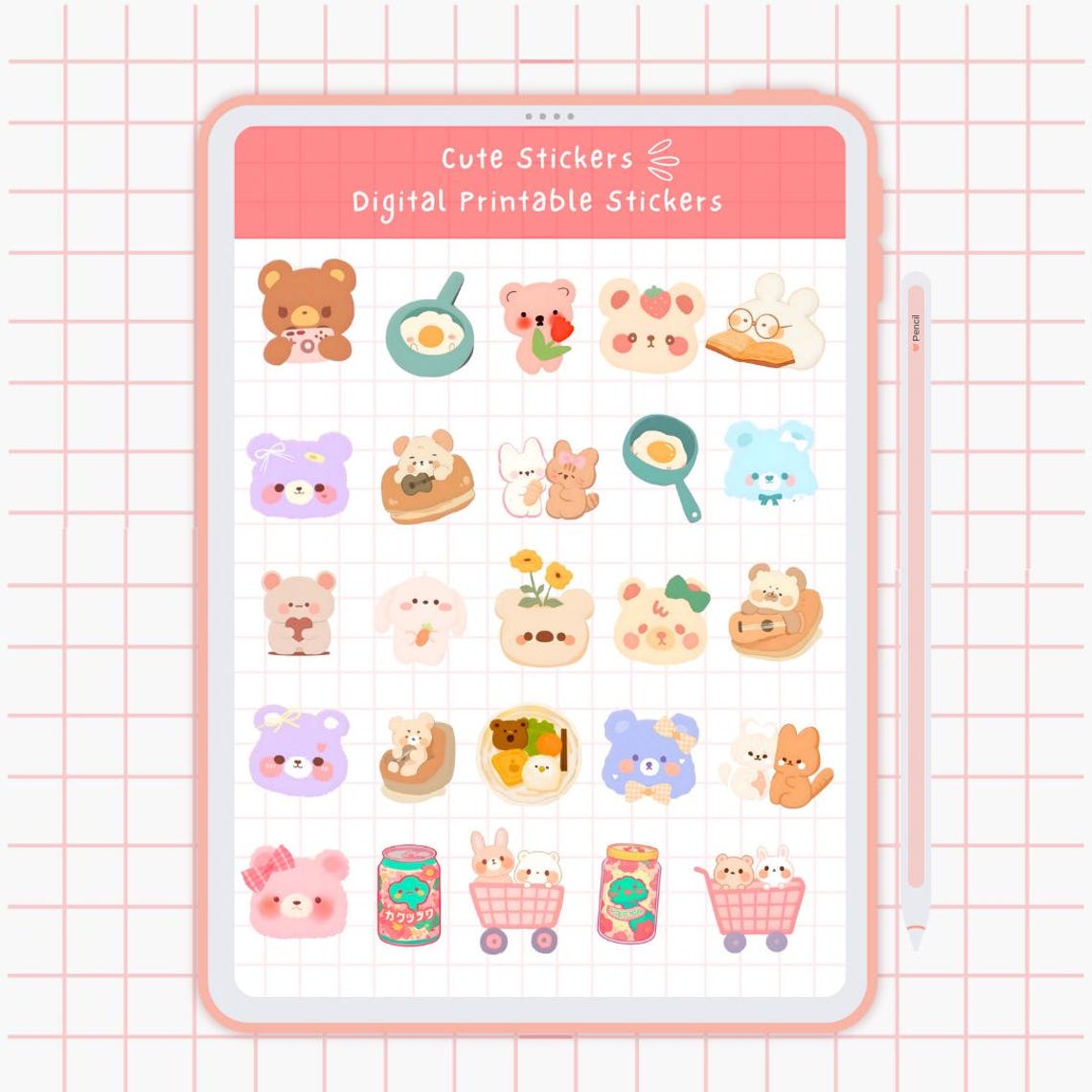 Cute Stickers Sheet, Digital Stickers Goodnotes, Cute Digital Stickers ...