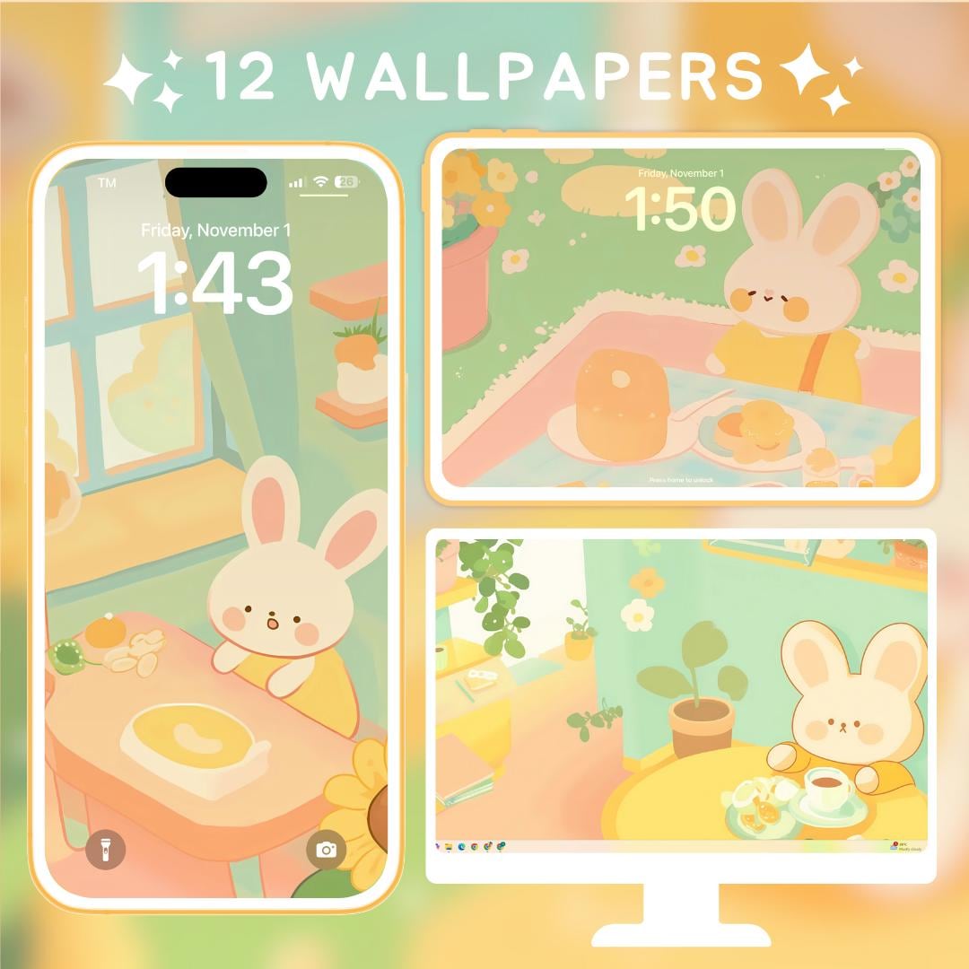 Cute Bunny Cafe Wallpapers, Digital Backgrounds for Phone Desktop ...