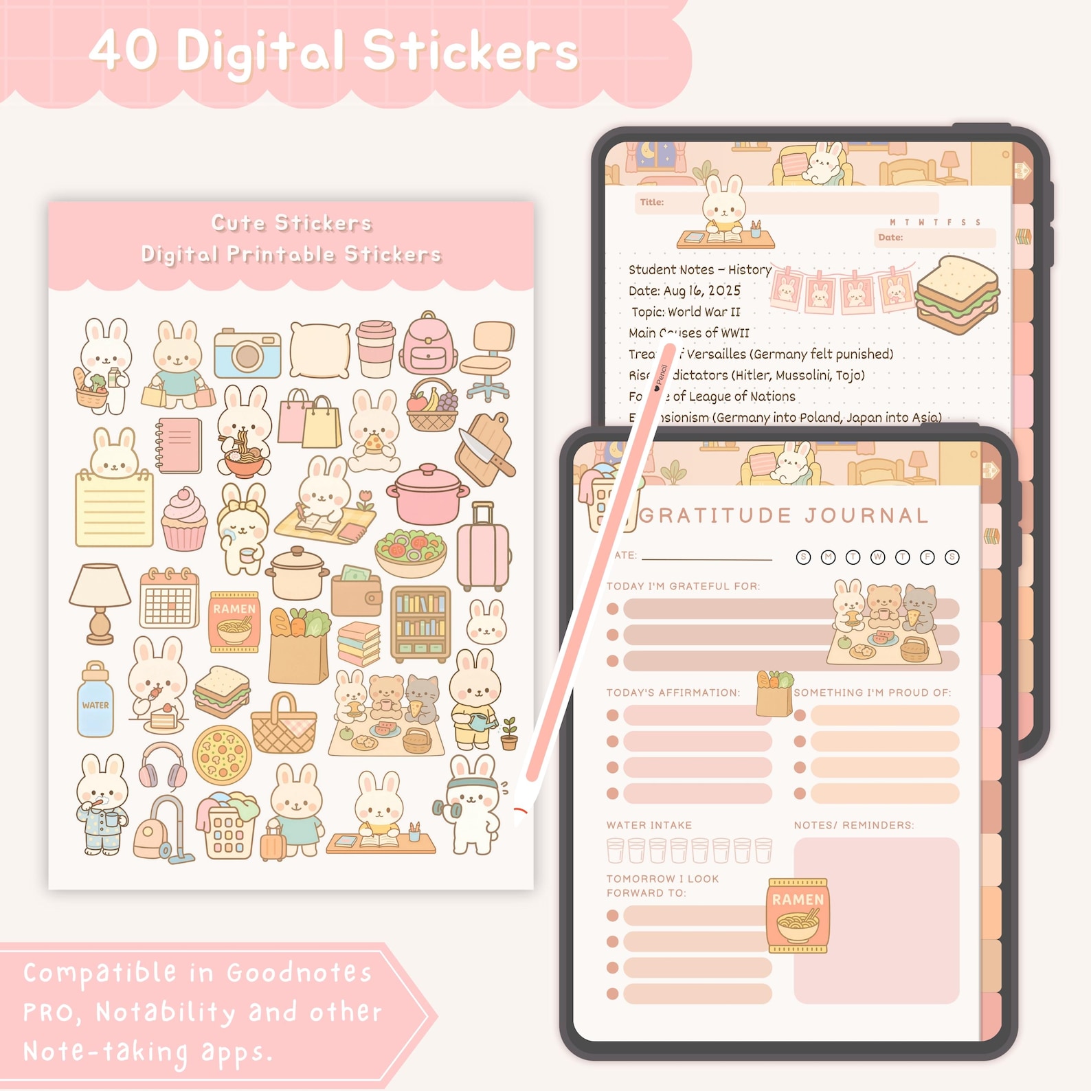 Kawaii Digital Pink Planner With Hyperlinked Dividers and Free Digital ...