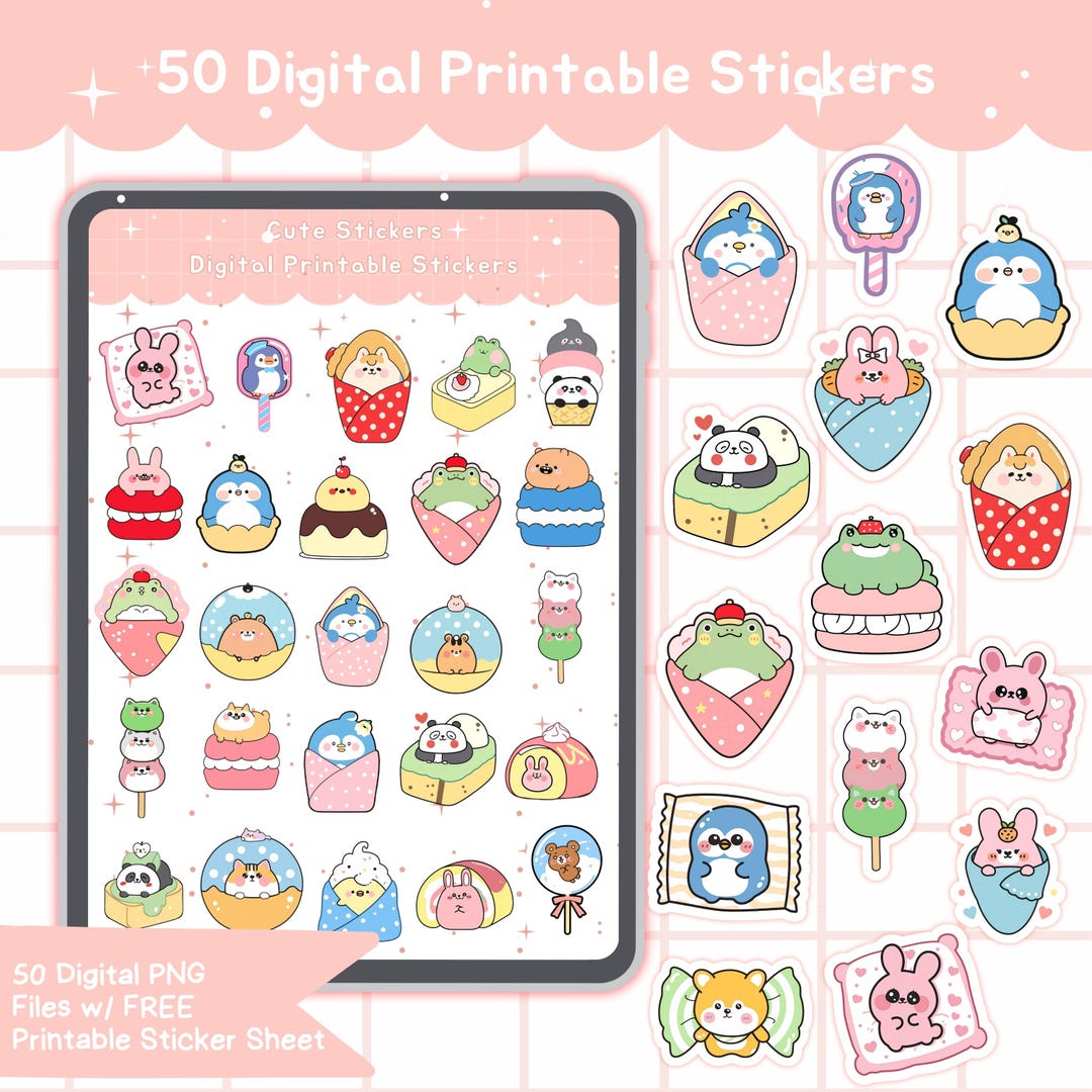 Kawaii Food Digital Stickers, Cute Animal Stickers PNG, Digital Planner ...