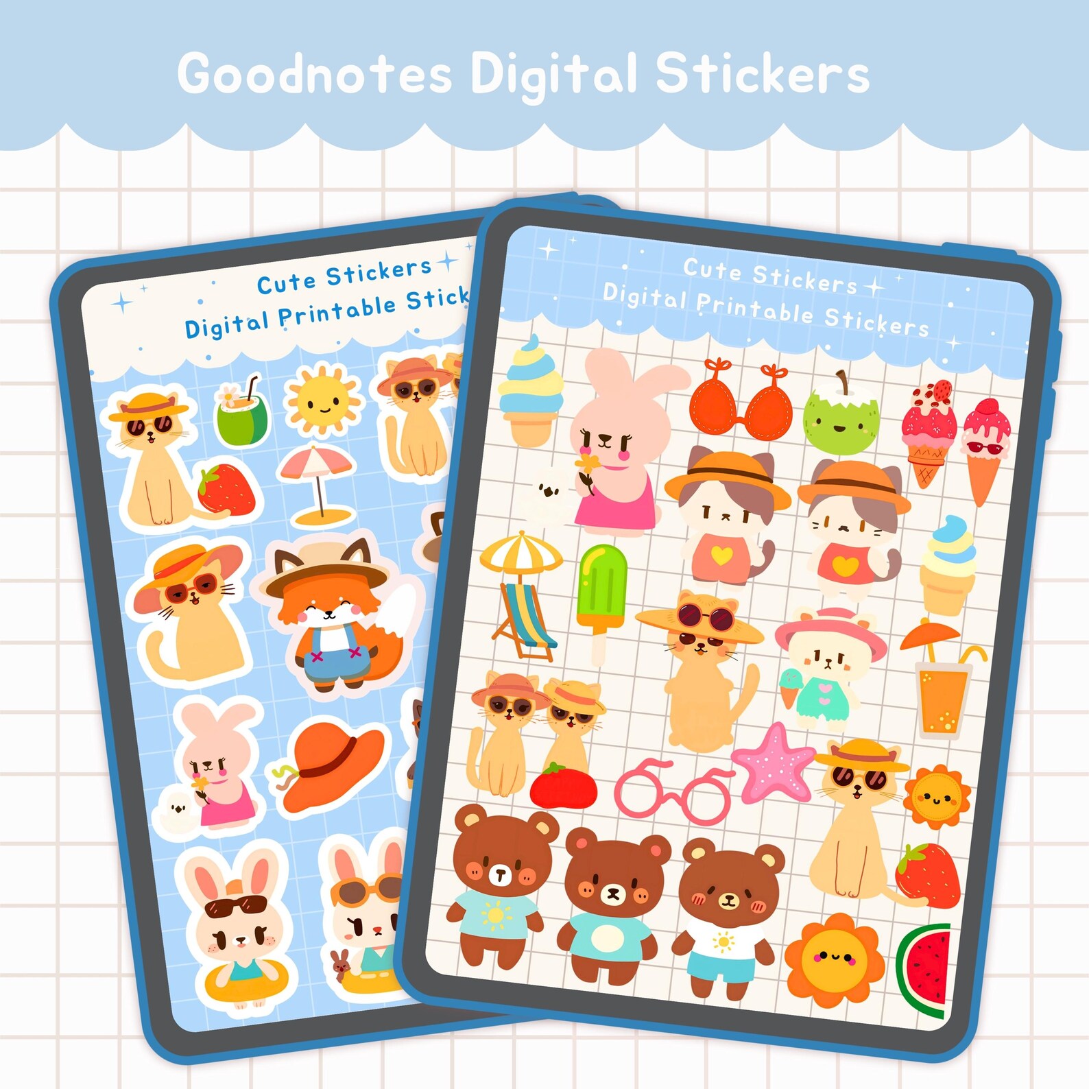 Cute Summer Digital Stickers Kawaii Beach Vacation Pngs Printable ...