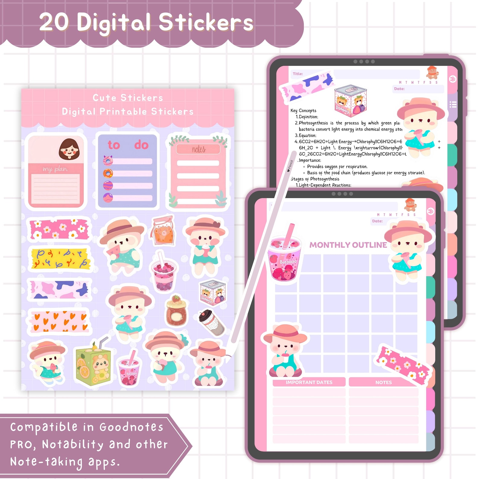 Cute Digital Notebook Kawaii Planner With Hyperlinked Dividers & Free ...