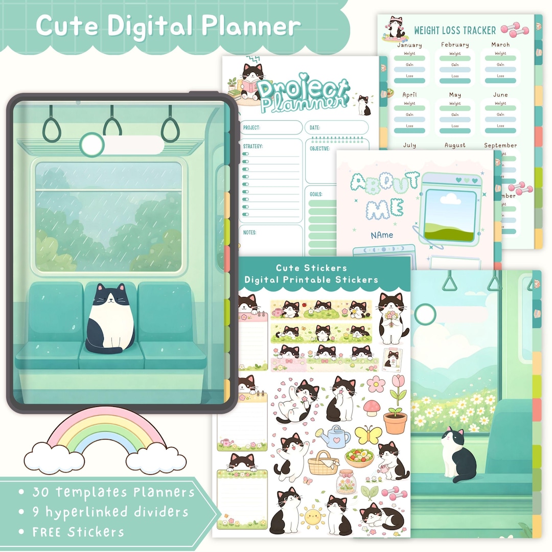 Cat Goodnotes Planner, Kawaii Digital Notebook Ipad, Aesthetic Student ...