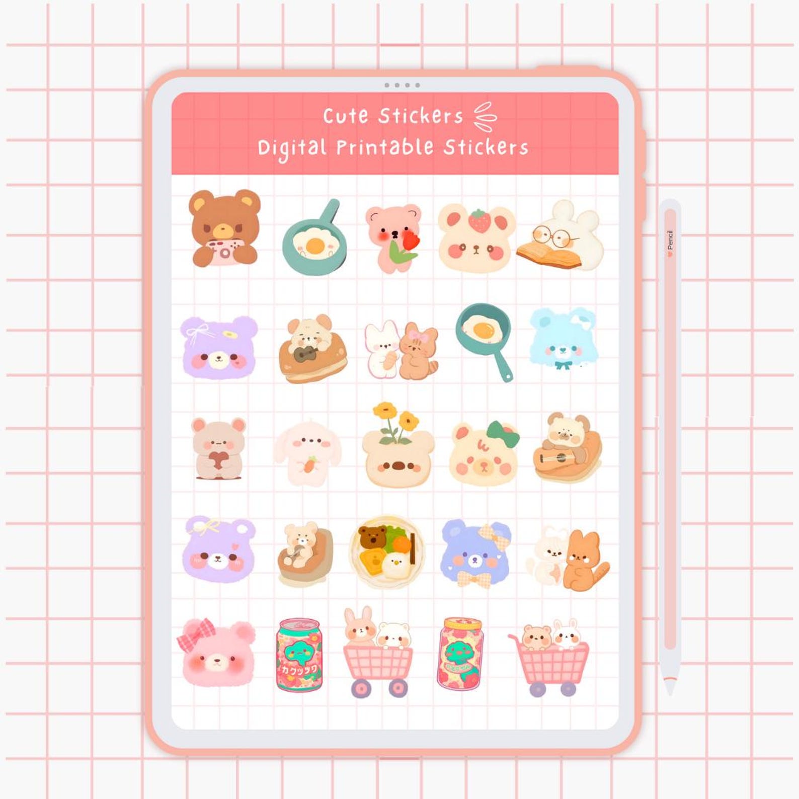 Cute Stickers Sheet, Digital Stickers Goodnotes, Cute Digital Stickers ...