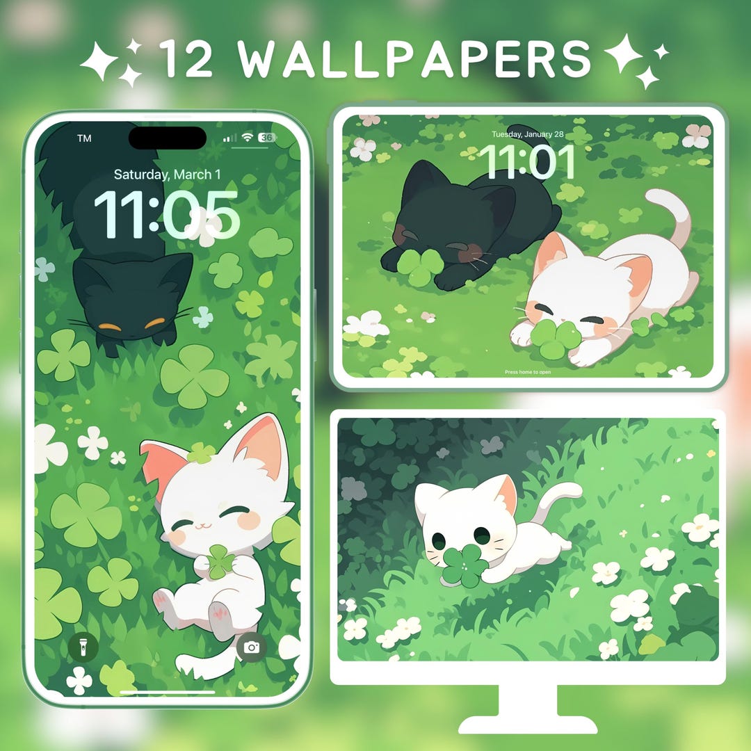 Cute Cat Wallpaper, Digital Cat Wallpaper, Kawaii Wallpaper for iPhone ...