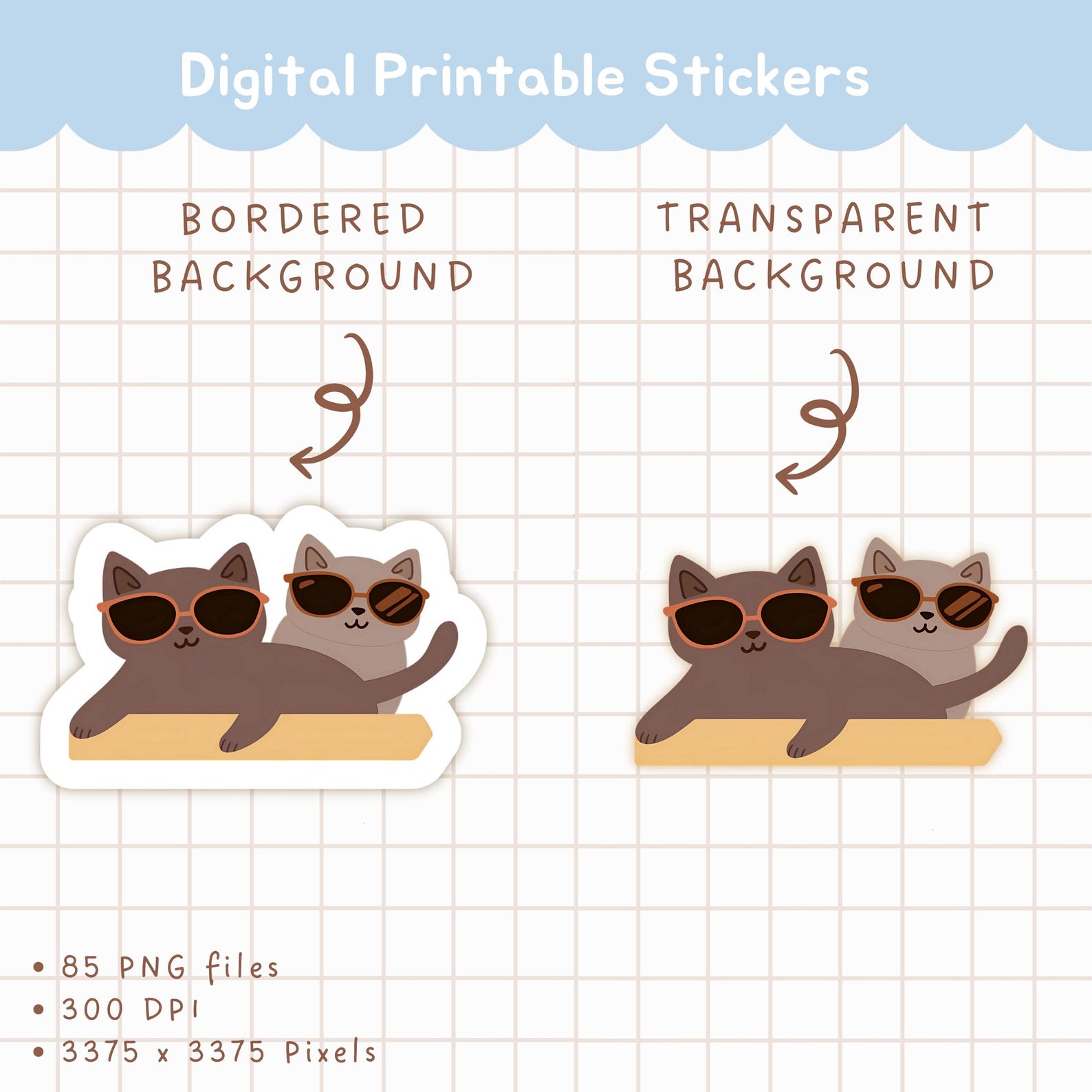 Cute Summer Digital Stickers Kawaii Beach Vacation Pngs Printable ...