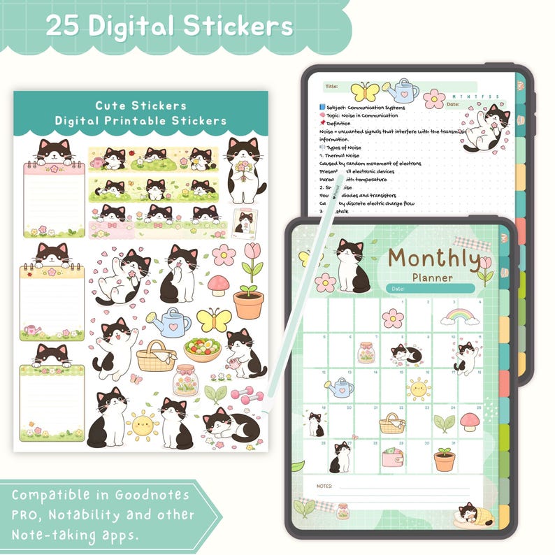 Cat Goodnotes Planner, Kawaii Digital Notebook Ipad, Aesthetic Student ...