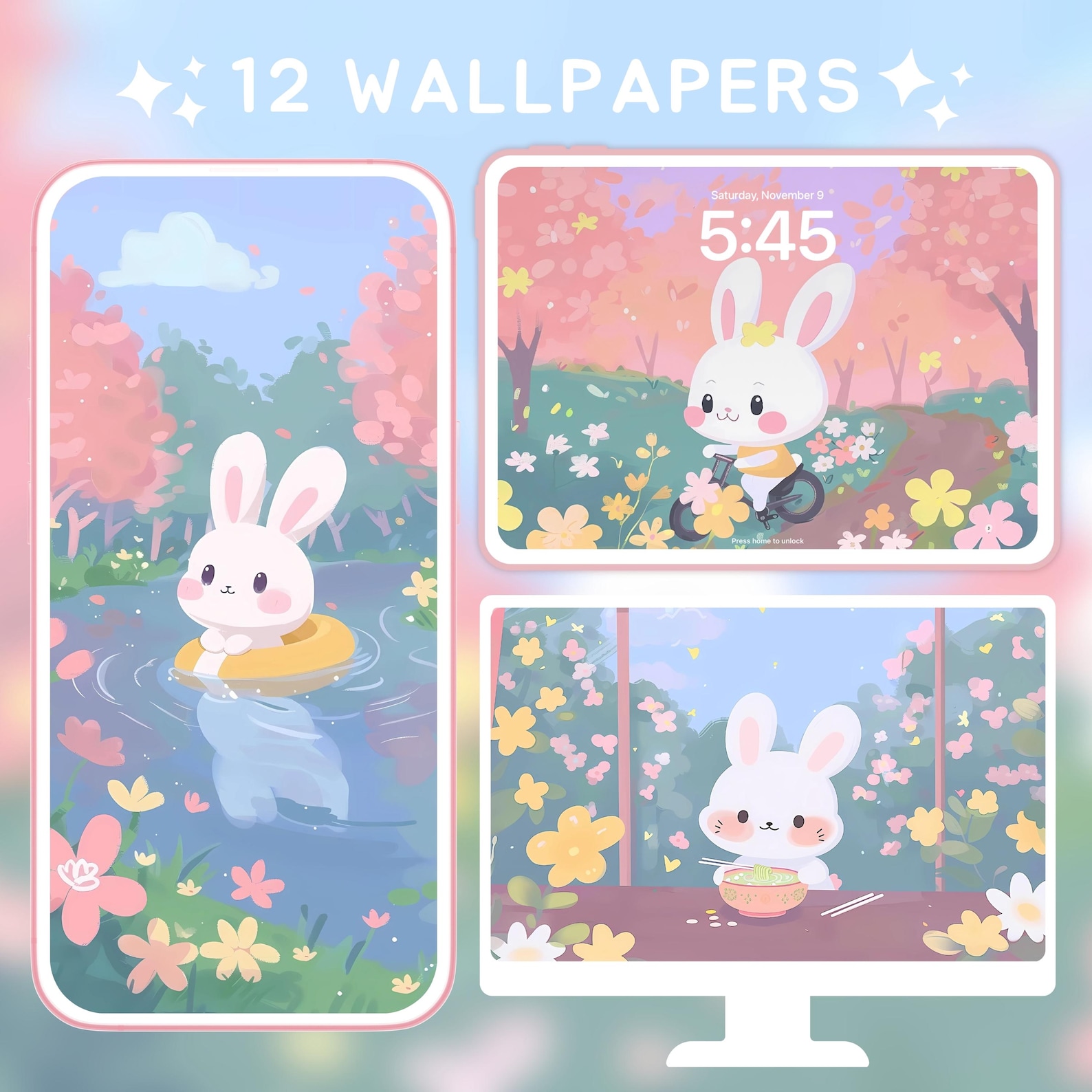 Cute Bunny Digital Wallpapers | Aesthetic Animal Nature Themes | Spring ...