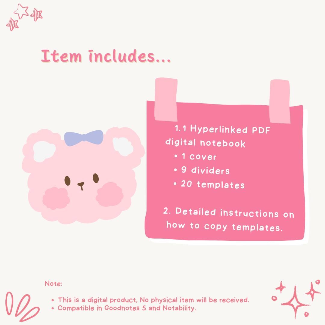 Cute Pink Digital Notebook | Kawaii | Goodnotes | Notability ...