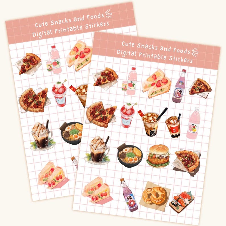 Cute Kawaii Food Sticker Bundle PNG | Dessert Planner Stickers for ...