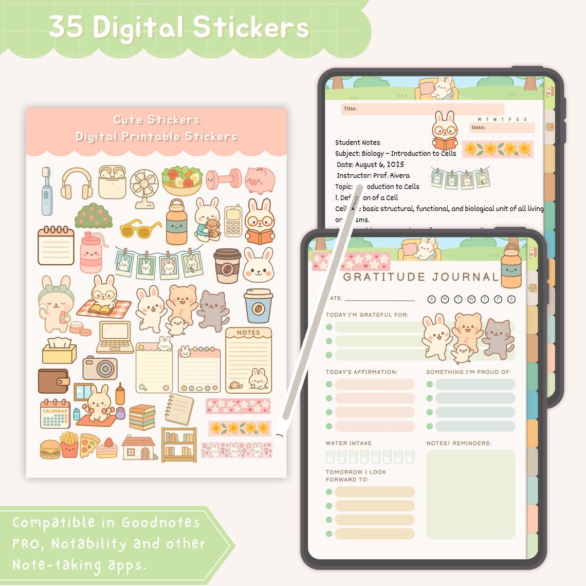 Kawaii Digital Planner With Hyperlinked Dividers and Free Digital ...