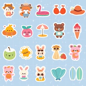 Cute Summer Digital Stickers Kawaii Beach Vacation Pngs Printable ...