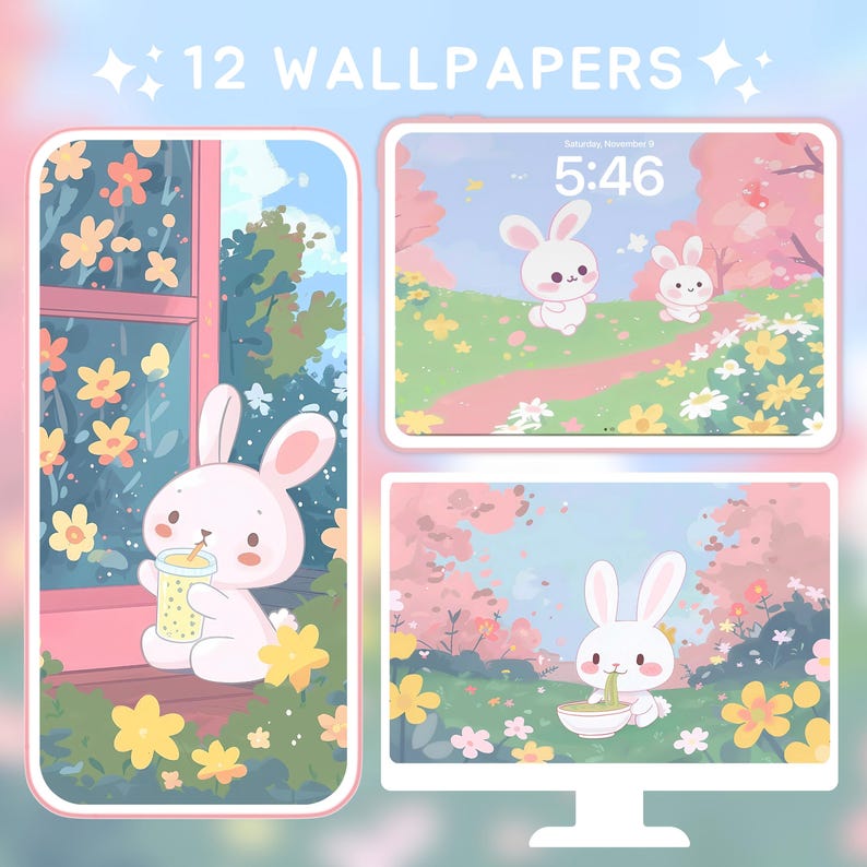 Cute Bunny Digital Wallpapers | Aesthetic Animal Nature Themes | Spring ...