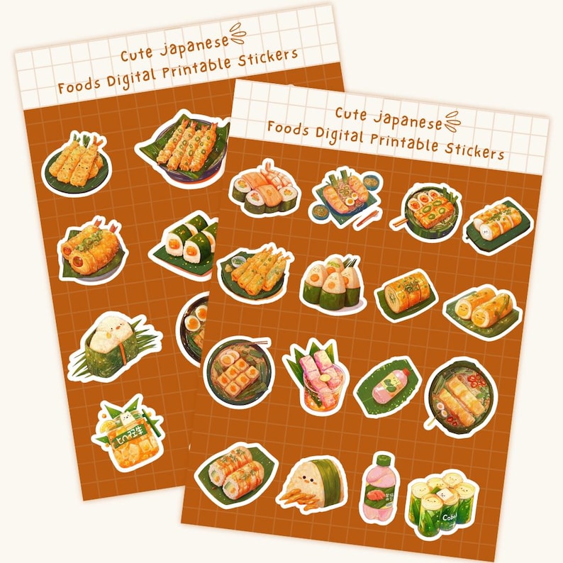 Kawaii Japanese Foods Digital Stickers, Printable PNG Stickers, Sushi ...