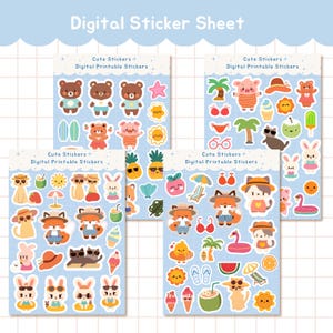 Cute Summer Digital Stickers Kawaii Beach Vacation Pngs Printable ...