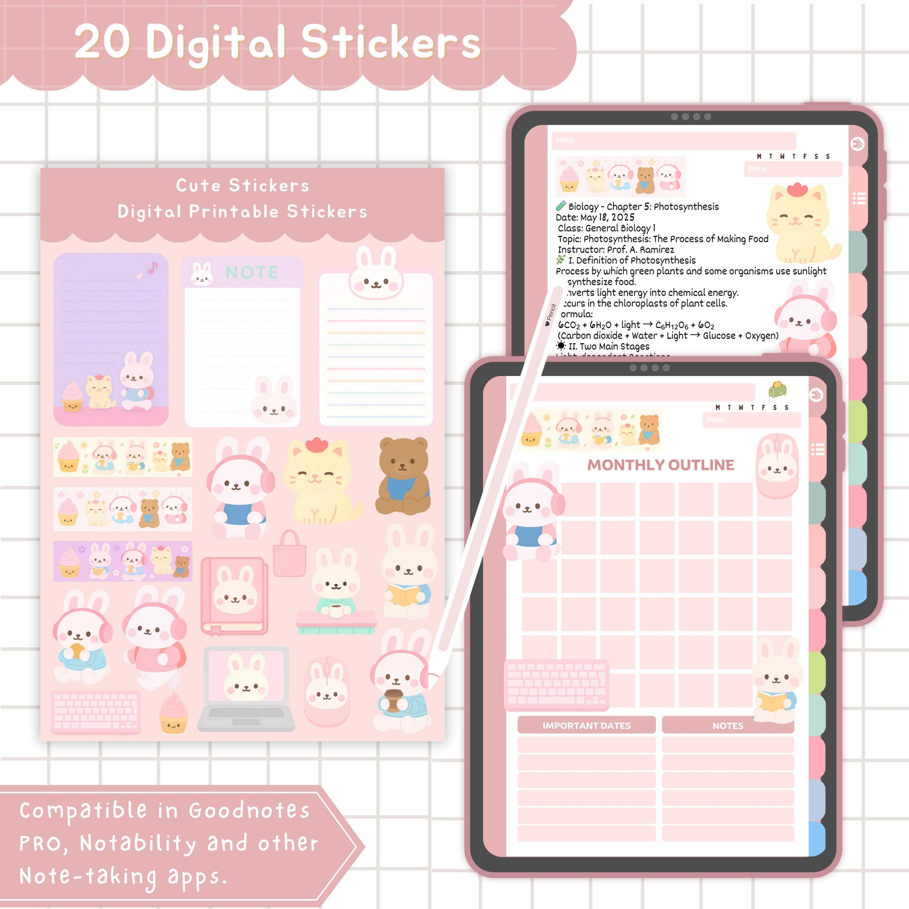 Kawaii Bunny Digital Notebook for iPad Hyperlinked Goodnotes Planner ...