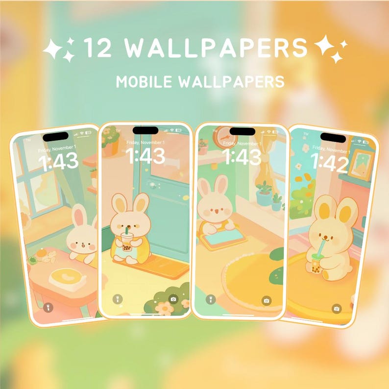 Cute Bunny Cafe Wallpapers, Digital Backgrounds for Phone Desktop ...
