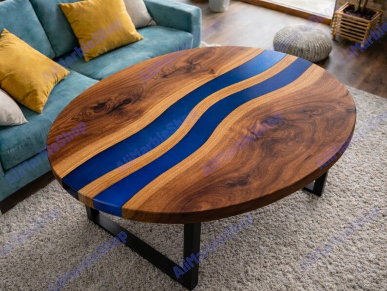 Oval Live Edge Walnut River Coffee Table Handmade Modern Furniture - Etsy