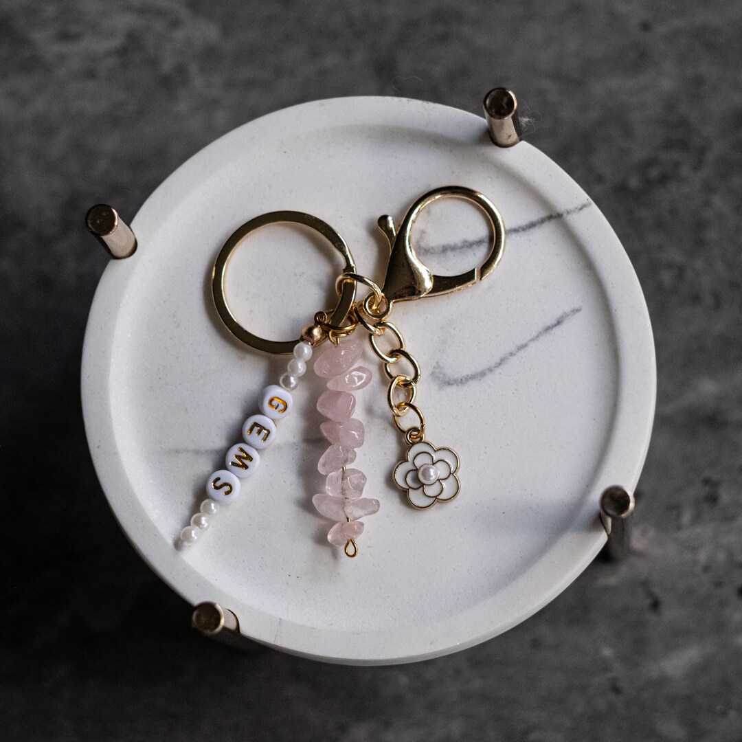 Custom Healing Rose Quartz Key Chain Bag Charm - Etsy Singapore