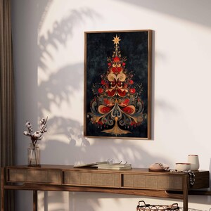 Gustav Klimt Christmas Tree Art: Red & Gold Winter Painting (digital ...