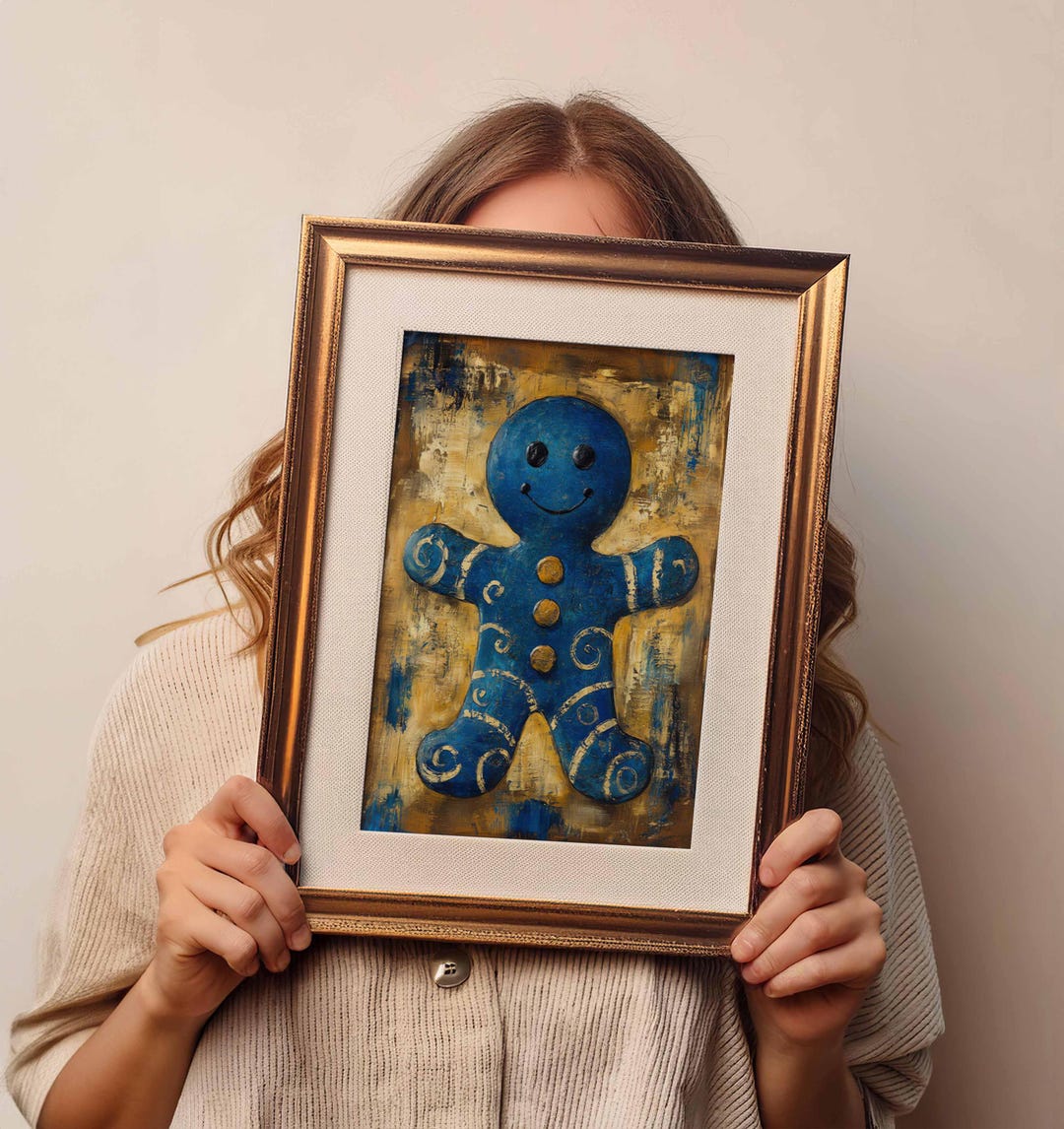 Gustav Klimt Blue Gingerbread Man Art | Winter Printable Painting ...