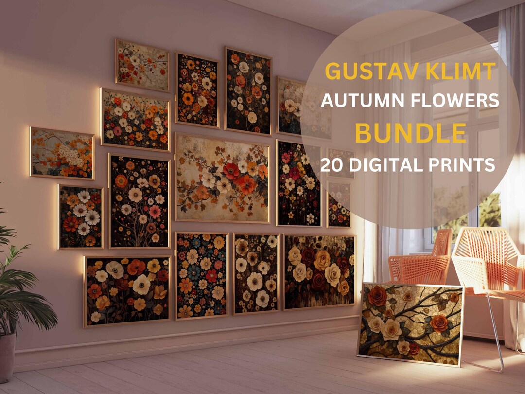 Gustav Klimt 20 Autumn Flowers Printable Wall Art Bundle Textile ...