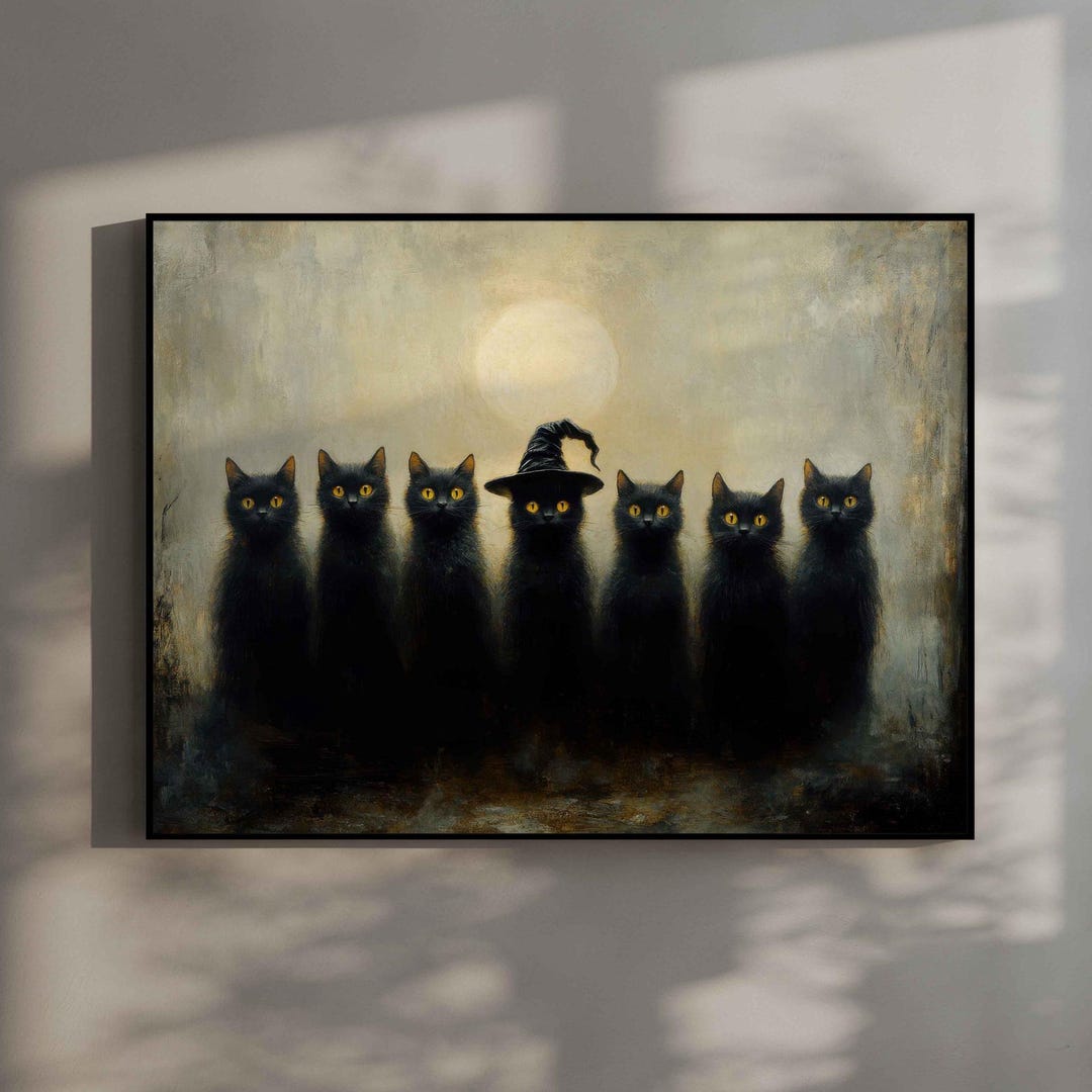 Halloween Witch Cats Printable Wall Art Digital Vintage Wall Decor ...
