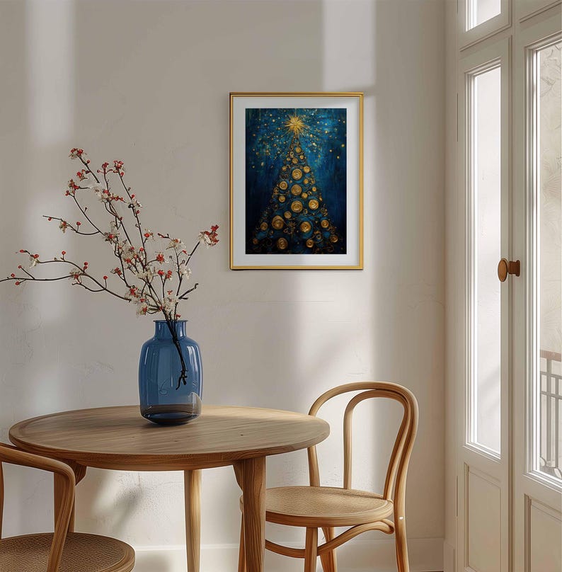 Gustav Klimt Blue Christmas Tree Art Winter Digital Painting Gustav ...