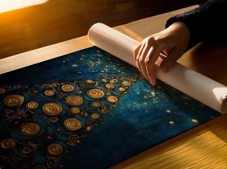 Gustav Klimt Blue Christmas Tree Art Winter Digital Painting Gustav ...