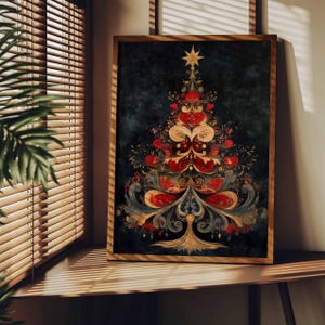 Gustav Klimt Christmas Tree Art: Red & Gold Winter Painting (digital ...