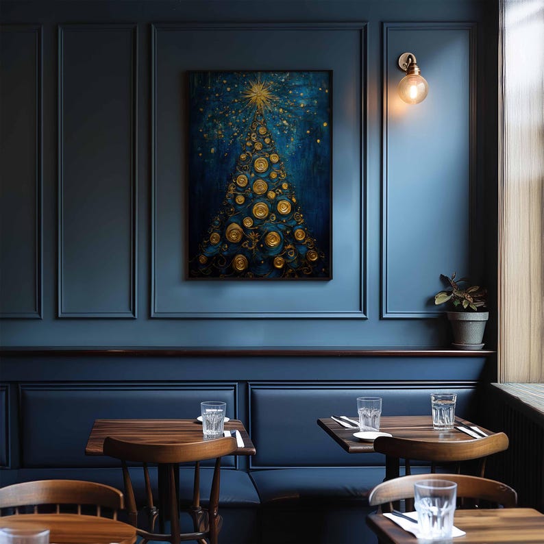 Gustav Klimt Blue Christmas Tree Art Winter Digital Painting Gustav ...