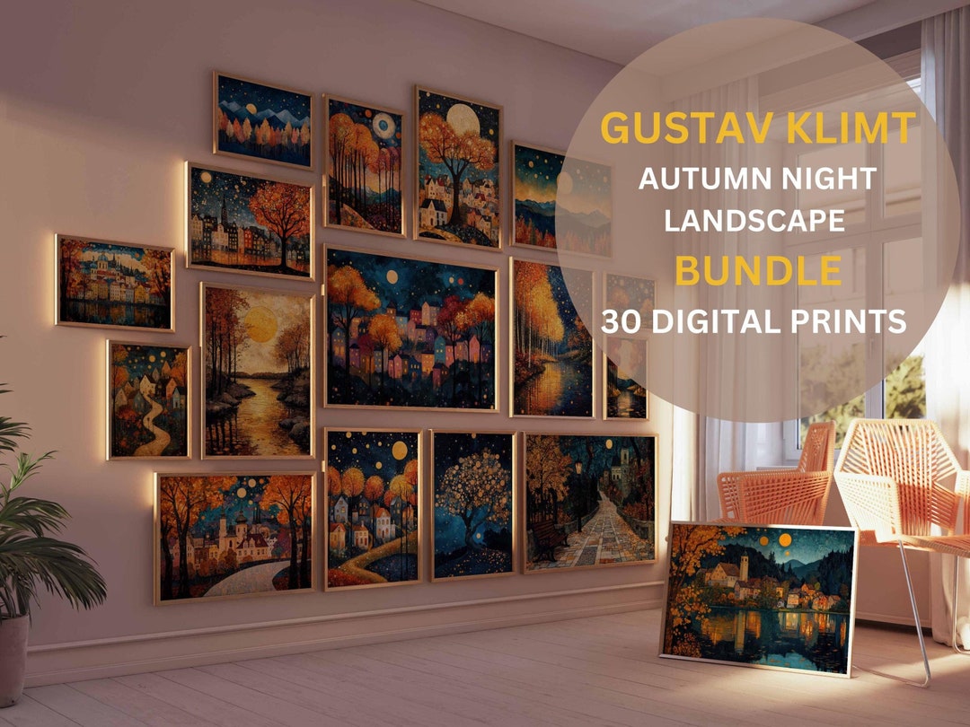 Gustav Klimt 30 Autumn Night Landscapes Printable Wall Art Bundle ...