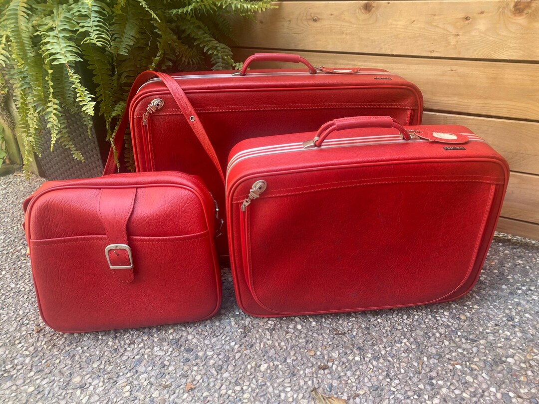 Vintage Dionite Red Suitcase Set - Etsy
