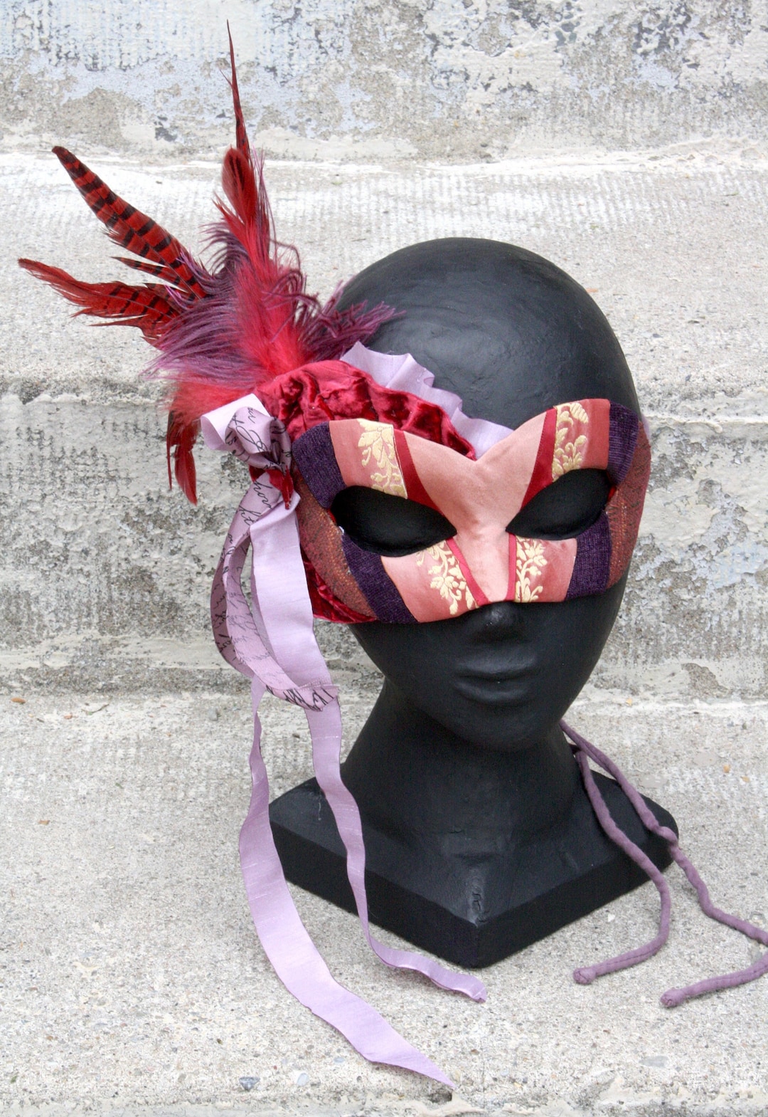 Sarah - Papier-mâché Masquerade Ball Mask in Rose Pink, Lilac, and Red ...