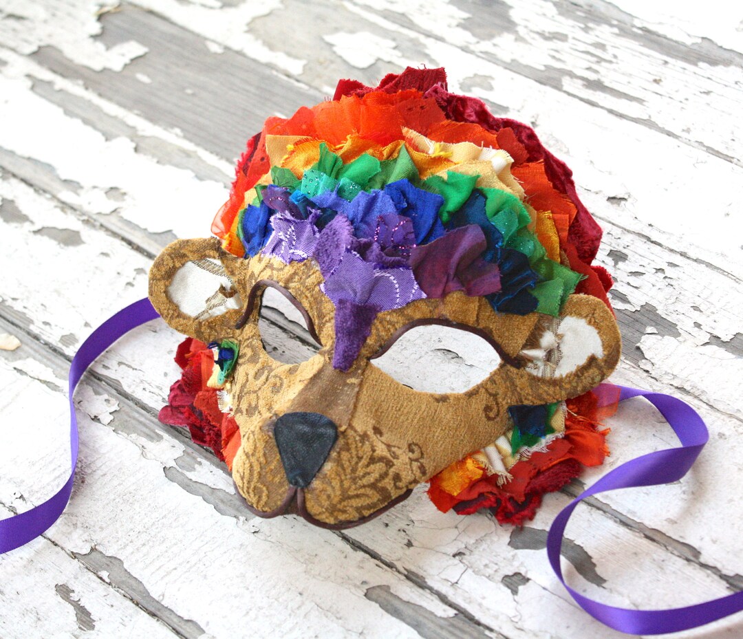 Aslan One-of-a-kind Upcycled Lion Mask With Rainbow Mane - Etsy