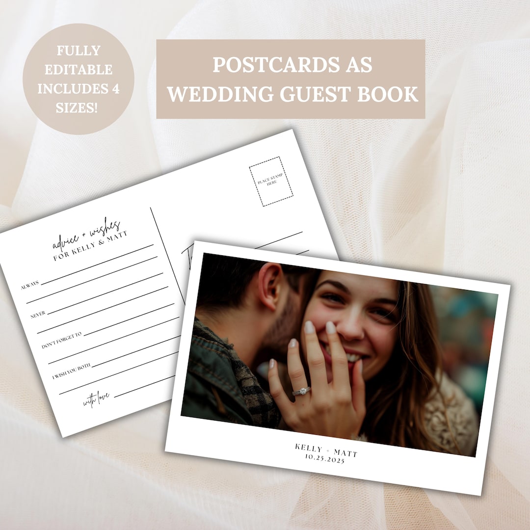 Postcard Guest Book Template, Wedding Guest Book Alternative, Fully ...